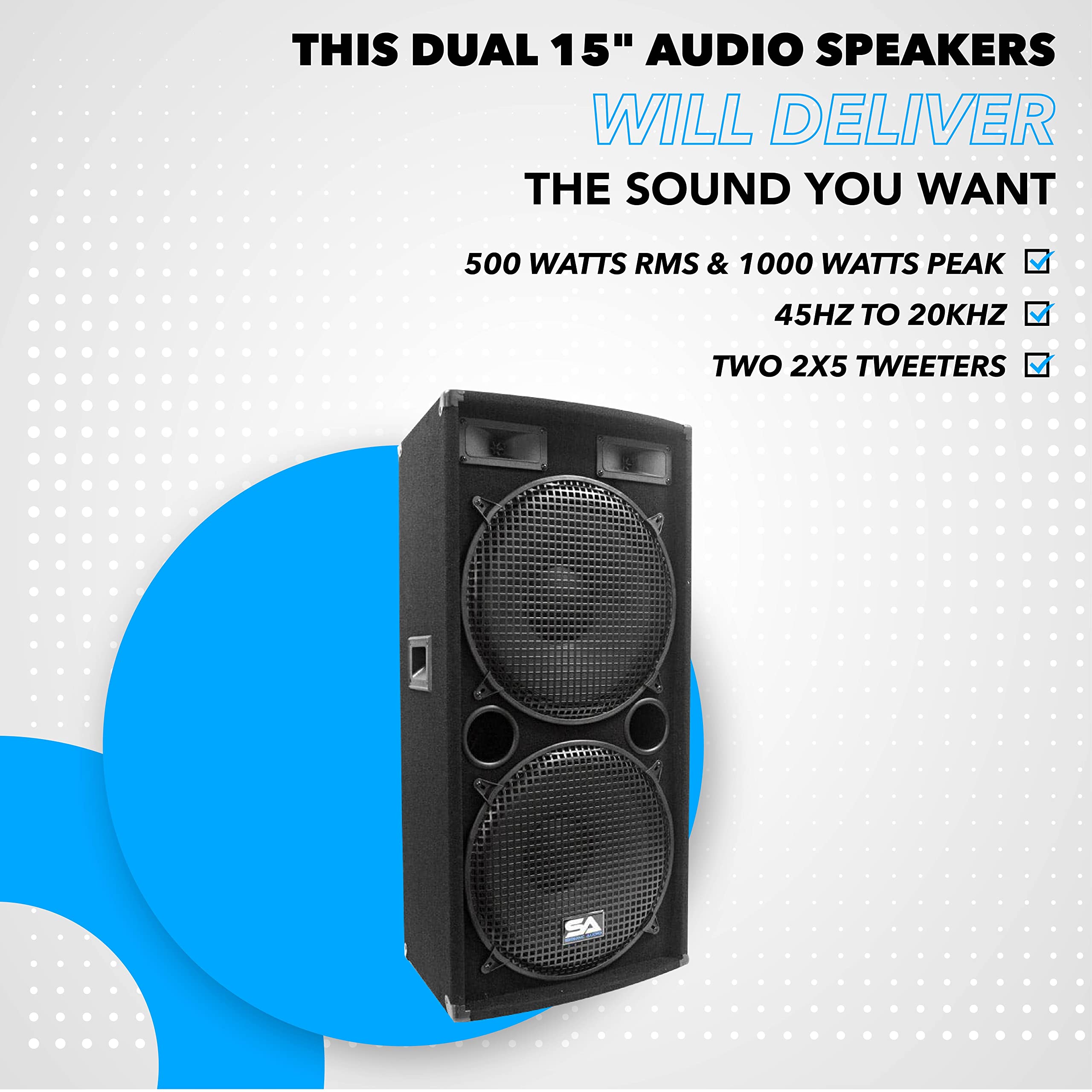 Seismic Audio - Dual 15 Inch PA DJ SPEAKER 500 Watts PRO AUDIO - Band, Bar, Wedding, Church