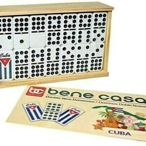 Bene Casa - Cuban Flag Double Nines Dominoes Set - 2-10 Players - Wooden Box with 55 Dominos