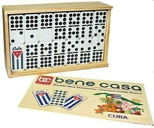 Bene Casa - Cuban Flag Double Nines Dominoes Set - 2-10 Players - Wooden Box with 55 Dominos