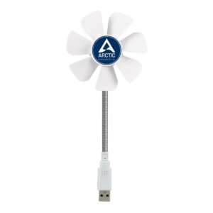 arctic breeze mobile - mini usb desktop fan with flexible neck, portable desk fan for home, office, silent usb fan, fan speed: 1700 rpm - white