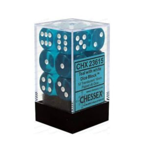 dnd dice set-chessex d&d dice-16mm translucent teal and white plastic polyhedral dice set-dungeons and dragons dice includes 12 dice – d6