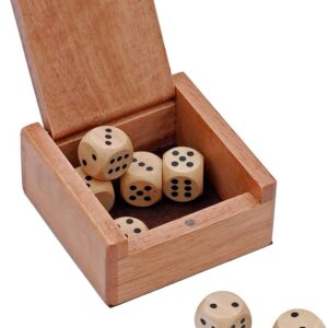 WE Games Wooden Dice Box with 8 Wooden Dice (19mm), Compact Wooden Dice Game Set with Instructions for 10 Classic Dice Games, Travel Games for Adults, Box with Magnetic Enclosure