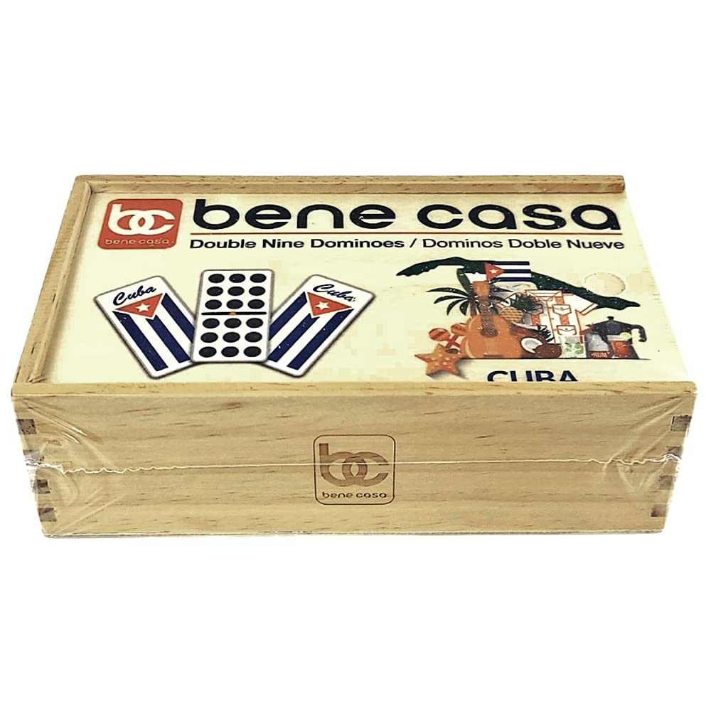 Bene Casa - Cuban Flag Double Nines Dominoes Set - 2-10 Players - Wooden Box with 55 Dominos