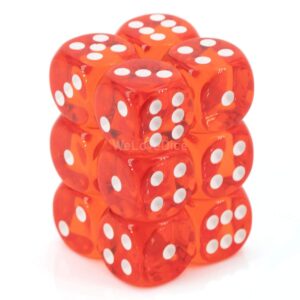 dnd dice set-chessex d&d dice-16mm translucent orange and white plastic polyhedral dice set-dungeons and dragons dice includes 12 dice – d6, various (chx23603)