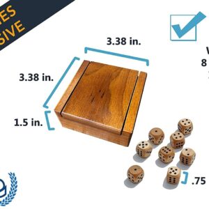 WE Games Wooden Dice Box with 8 Wooden Dice (19mm), Compact Wooden Dice Game Set with Instructions for 10 Classic Dice Games, Travel Games for Adults, Box with Magnetic Enclosure