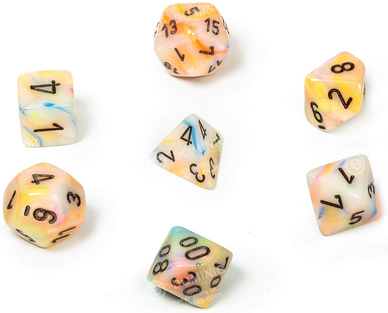 DND Dice Set-Chessex D&D Dice-16mm Festive Circus and Black Plastic Polyhedral Dice Set-Dungeons and Dragons Dice Includes 7 Dice - D4 D6 D8 D10 D12 D20 D%, Various (CHX27442)