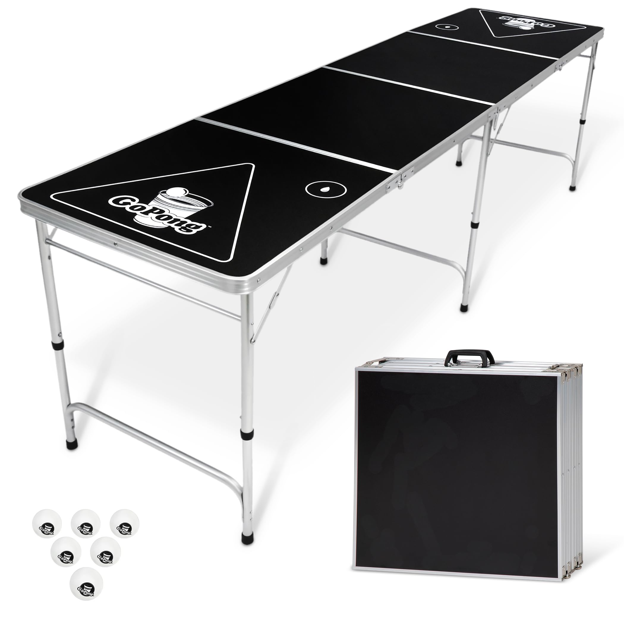 GoPong 8 Foot Portable Beer Pong / Tailgate Tables (Black, Football, American Flag, or Custom Dry Erase)