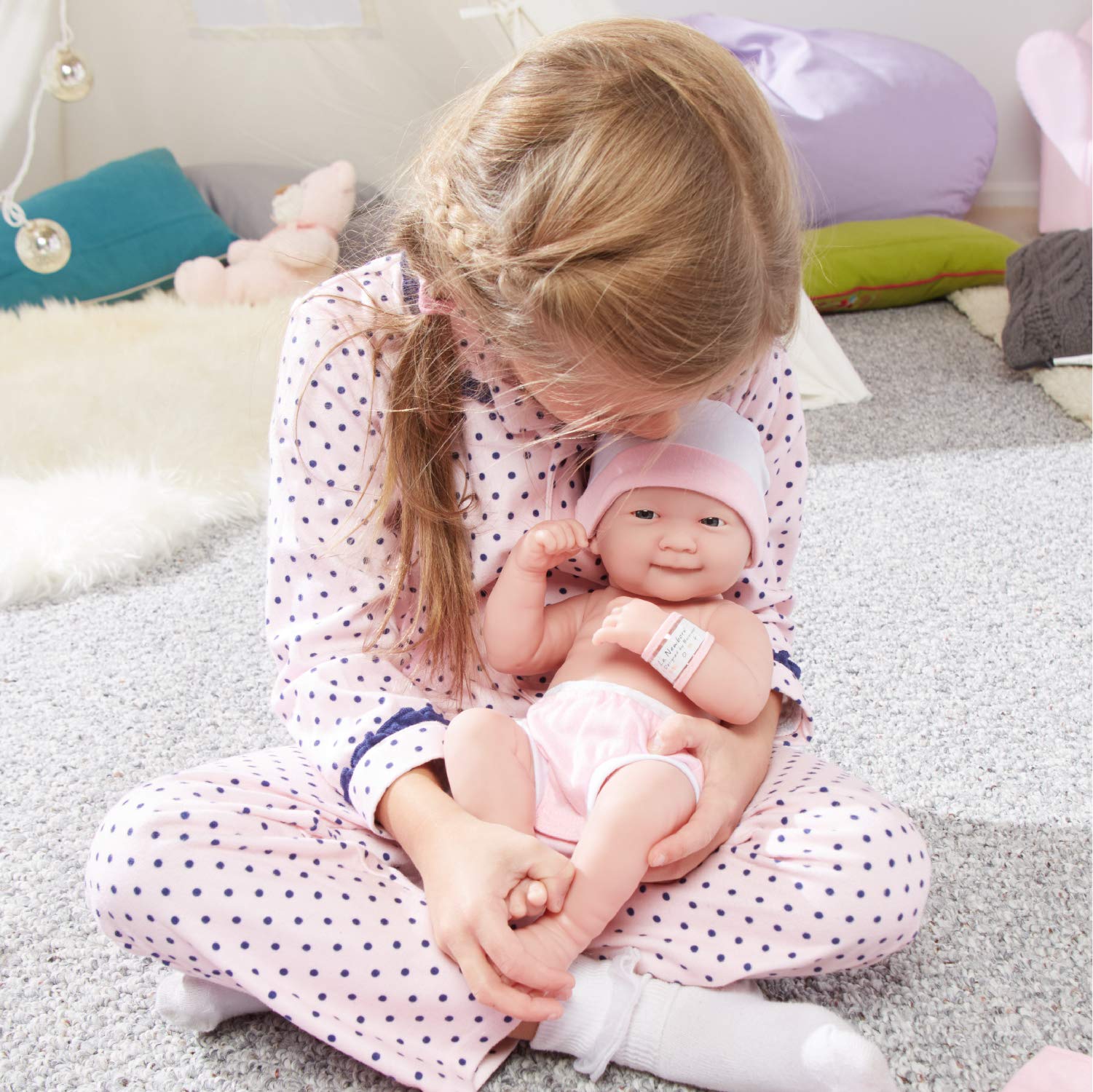 8 piece Layette Baby Doll Gift Set | JC Toys - La Newborn Nursery | 14" Life-Like Smiling Doll w/ Accessories | Pink | Ages 2+, Pink Smiling