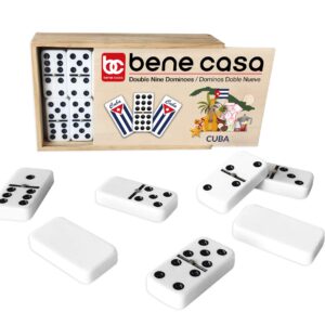 Bene Casa - Cuban Flag Double Nines Dominoes Set - 2-10 Players - Wooden Box with 55 Dominos