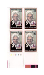 sojourner truth ~ abolitionist ~ black heritage #2203 plate block of 4 x 22¢ us postage stamps