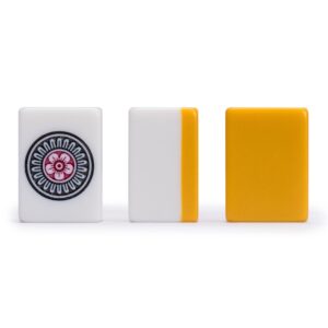 Yellow Mountain Imports Japanese Riichi Mahjong Set - White and Yellow Standard Size Tiles - with East Wind Tile and Black Vinyl Case