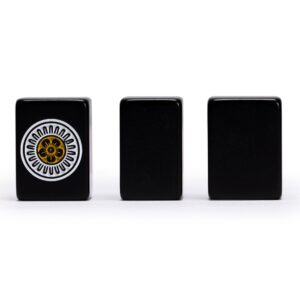 Yellow Mountain Imports Japanese Riichi Mahjong Set - Black Standard Size Tiles and Vinyl Case - with East Wind Tile, Set of Scoring Sticks, & Dice