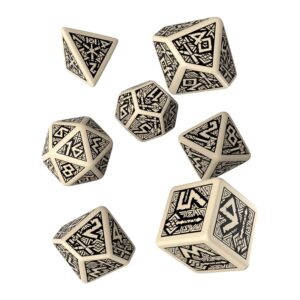 q-workshop dwarven beige & black rpg ornamented dice set 7 polyhedral pieces