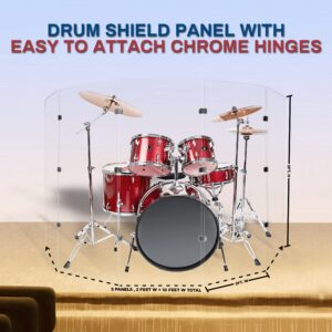 PENNZONI Drum Shield 5ft w/Chrome Hinges, Comes w/ 5 Drum Panels, & Chrome Hinges, Premium Clear Acrylic Panels, Drum Screen