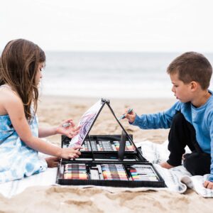 Art 101 Budding Artist 179 Piece Draw Paint and Create Art Set with Pop-Up Double-Sided Easel, Includes markers, crayons, paints, colored pencils, Case includes pop up easel, Portable Art Studio