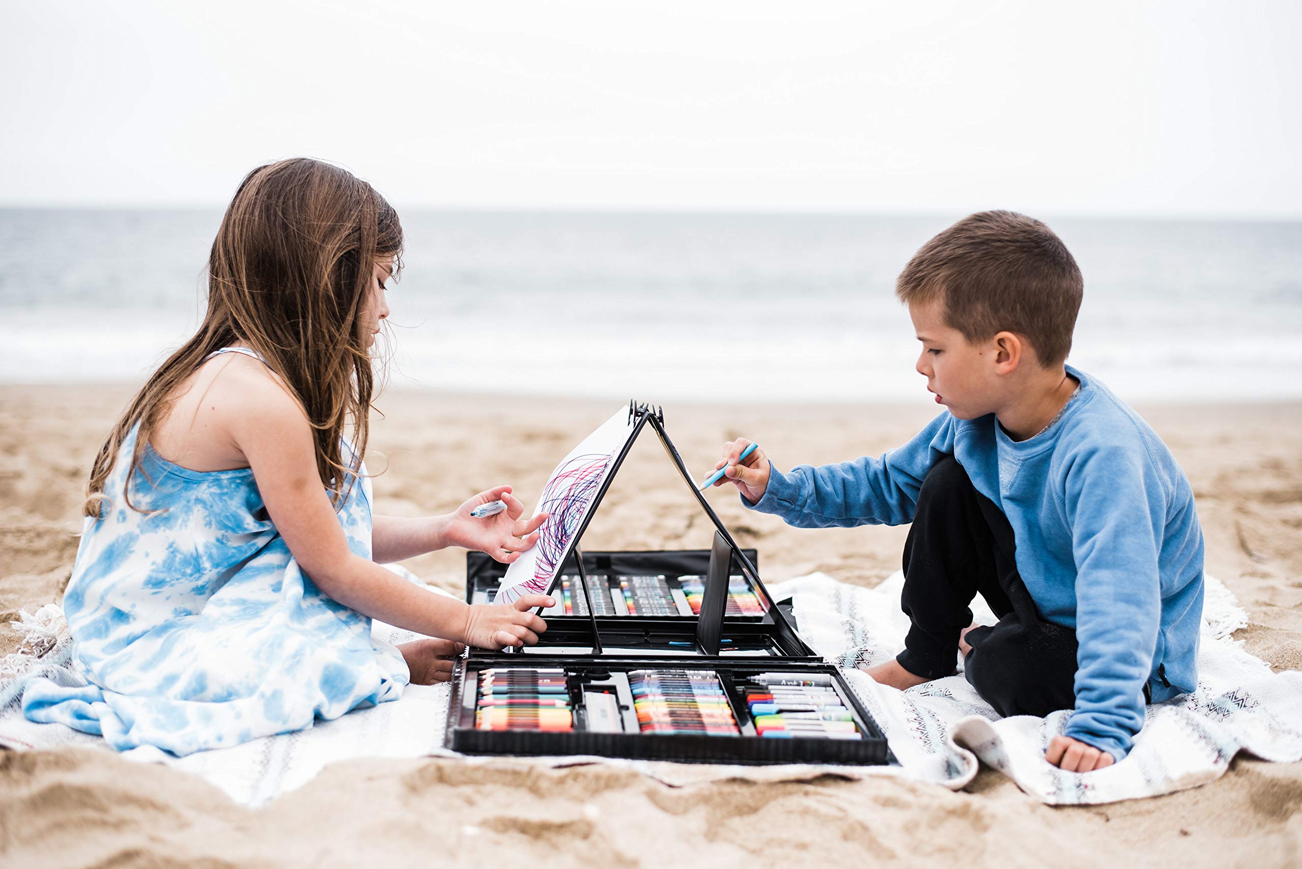 Art 101 Budding Artist 179 Piece Draw Paint and Create Art Set with Pop-Up Double-Sided Easel, Includes markers, crayons, paints, colored pencils, Case includes pop up easel, Portable Art Studio