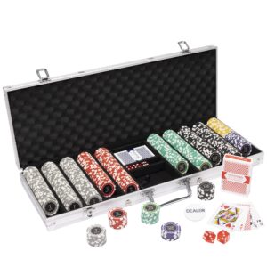 Brybelly 500-Count Eclipse Poker Chip Set & Padded Aluminum Case – Heavyweight 14g Clay Composite Chips with Case & Playing Cards + Dealer Button - Poker, Texas Hold 'em, Casino Game Night