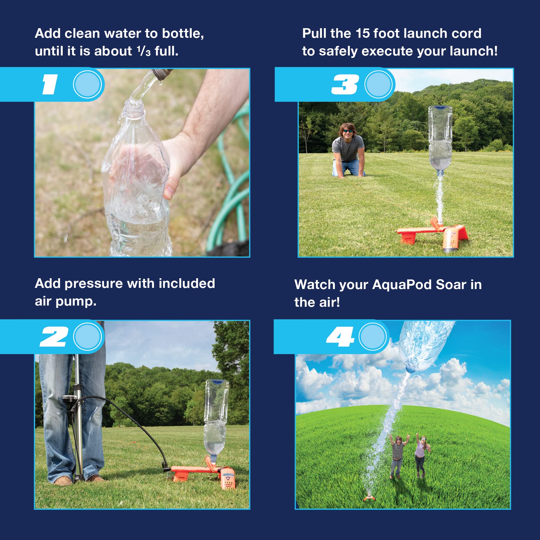 AquaPod The Original Rocket Bottle Launcher Kit - Launches Soda Bottles 100 Ft Up in The Air - Fun Educational STEM Gift Idea for Kids & Teens - Great Science Toy & Outdoor Activity for Family