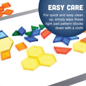 Constructive Playthings Translucent Pattern Blocks, Light Table Manipulatives, STEM Toys, Sensory Play, Create, Build and Design, Color Exploration, Set of 147 Blocks, Toys for Kids 3 Years and Up