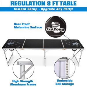 GoPong 8 Foot Portable Beer Pong / Tailgate Tables (Black, Football, American Flag, or Custom Dry Erase)