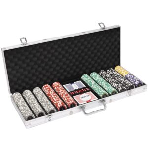 brybelly 500-count eclipse poker chip set & padded aluminum case – heavyweight 14g clay composite chips with case & playing cards + dealer button - poker, texas hold 'em, casino game night