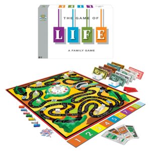 the game of life with 1960 artwork & gameplay, winning moves games usa, classic game: original 1960's version, spinner, mountains, insurance, career options, marriage, etc. 2-6 players age 10+