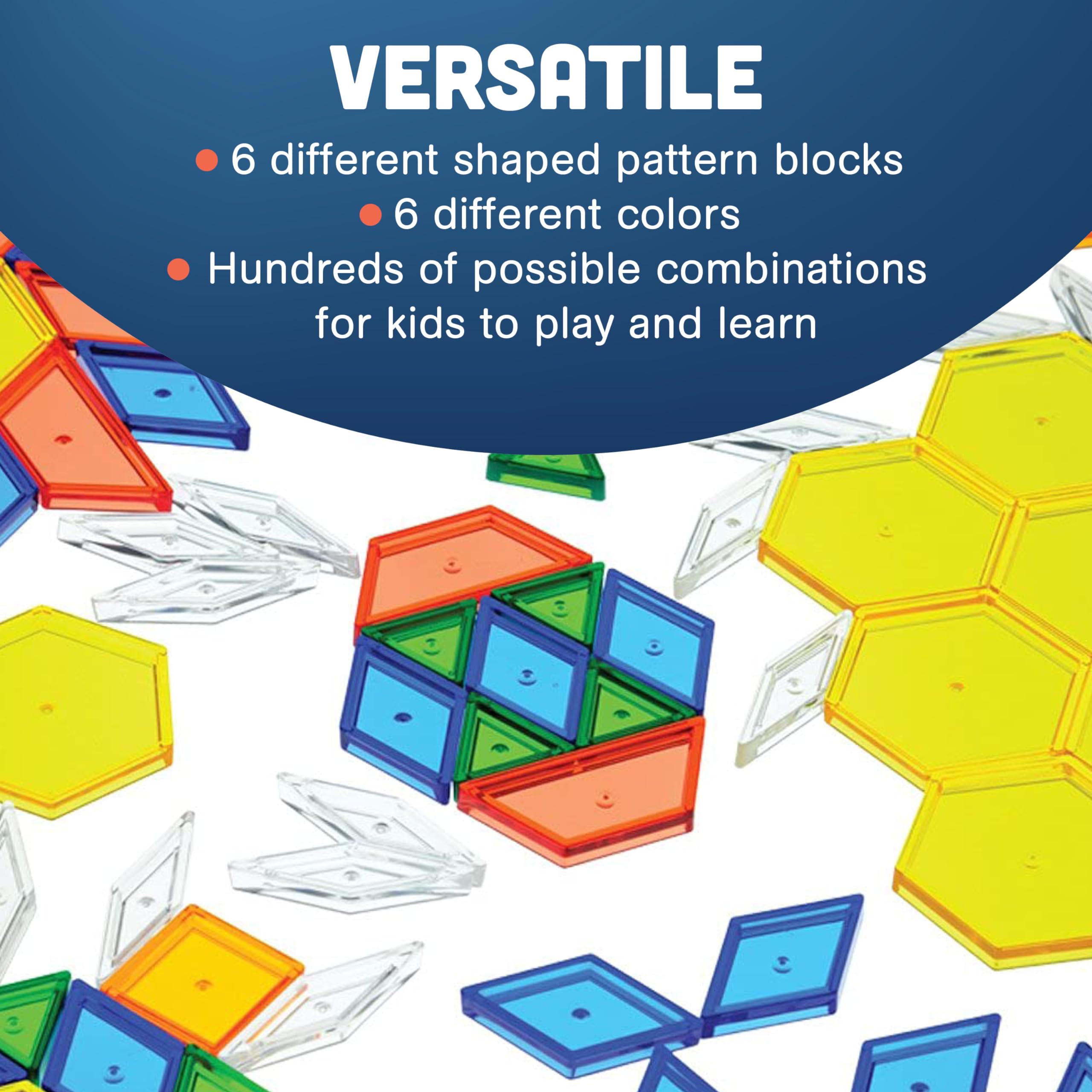 Constructive Playthings Translucent Pattern Blocks, Light Table Manipulatives, STEM Toys, Sensory Play, Create, Build and Design, Color Exploration, Set of 147 Blocks, Toys for Kids 3 Years and Up