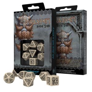 Q-Workshop Dwarven Beige & Black RPG Ornamented Dice Set 7 Polyhedral Pieces