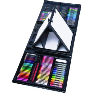 art 101 budding artist 179 piece draw paint and create art set with pop-up double-sided easel, includes markers, crayons, paints, colored pencils, case includes pop up easel, portable art studio