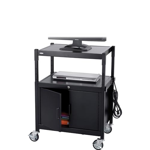 Safco Products 8943BL Steel Adjustable AV Cart with Locking Cabinet, Black