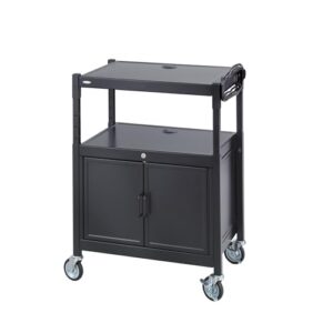 safco products 8943bl steel adjustable av cart with locking cabinet, black