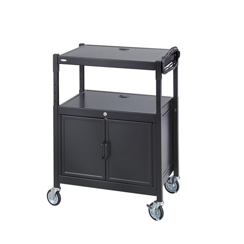 Safco Products 8943BL Steel Adjustable AV Cart with Locking Cabinet, Black