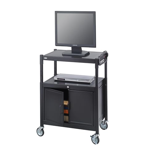 Safco Products 8943BL Steel Adjustable AV Cart with Locking Cabinet, Black