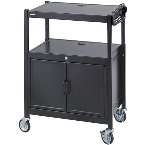 Safco Products 8943BL Steel Adjustable AV Cart with Locking Cabinet, Black