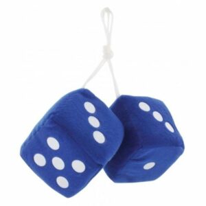 3" fuzzy dice blue with white dots