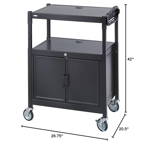 Safco Products 8943BL Steel Adjustable AV Cart with Locking Cabinet, Black