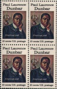 paul laurence dunbar ~ poet ~ black heritage #1554 block of 4 x 10 cents us postage stamps