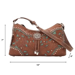 American West Lady Lace Zip-Top Shoulder Bag,Antique Brown/Turquoise,One Size