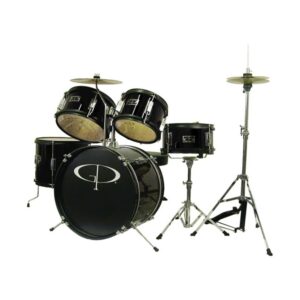 gp percussion gp55bk 5-piece junior drum set with cymbals and throne in metallic black