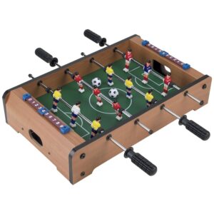 tabletop foosball table- portable mini table football / soccer game set with two balls and score keeper for adults and kids by hey! play!