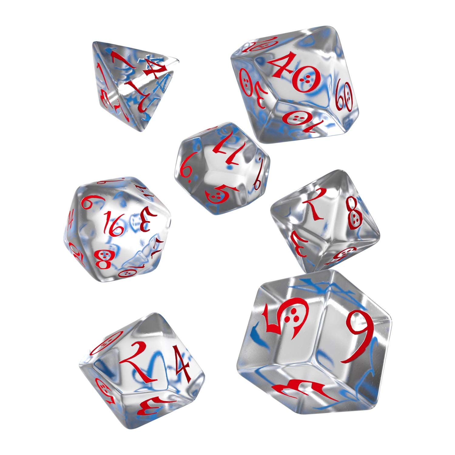 Classic RPG 7 Dice, Transparent Blue/Red