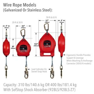 Miller by Honeywell Falcon 50-Foot Self-Retracting Stainless Steel Wire Lifeline with Swivel/Carabiner & Swivel/Snap Hook (MP50SS-Z7/50FT)