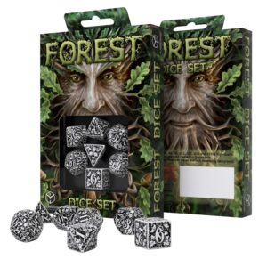 Q-Workshop Forest 3D White & Black Dice Set (7) White/Black, Standard (15mm - 17mm)