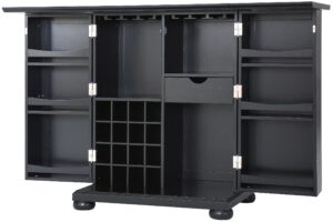 crosley furniture alexandria expandable bar cabinet with storage shelves, drawer, and wine rack, black