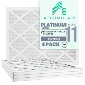 accumulair platinum 10x30x1 (9.75x29.75) merv 11 air filter/furnace filters (4 pack)