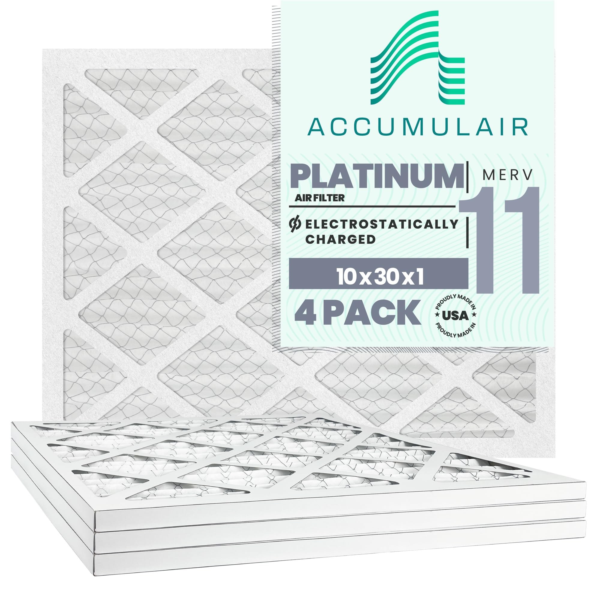 Accumulair Platinum 10x30x1 (9.75x29.75) MERV 11 Air Filter/Furnace Filters (4 pack)