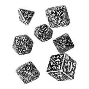 q-workshop forest 3d white & black dice set (7) white/black, standard (15mm - 17mm)