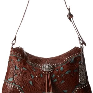 American West Lady Lace Zip-Top Shoulder Bag,Antique Brown/Turquoise,One Size