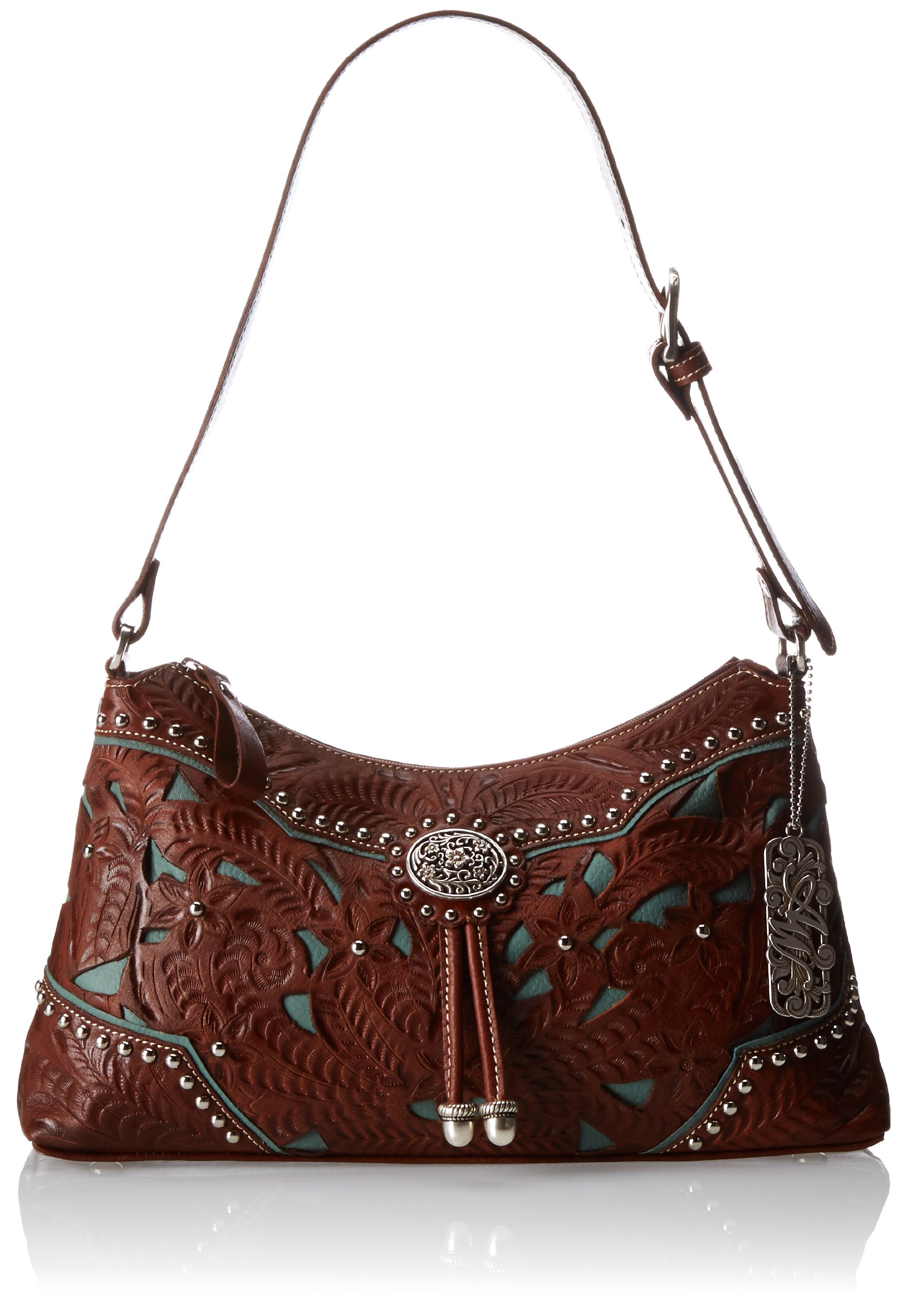 American West Lady Lace Zip-Top Shoulder Bag,Antique Brown/Turquoise,One Size