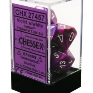 Chessex Chx27457 Dice-Festive Violet/White Set, Yellow, Large (18mm - 25mm)